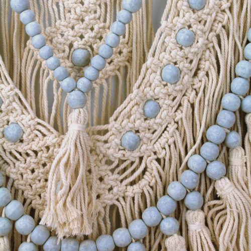 Natural Macrame with Grey Blue Beads MAC7 – Jeddala Imports