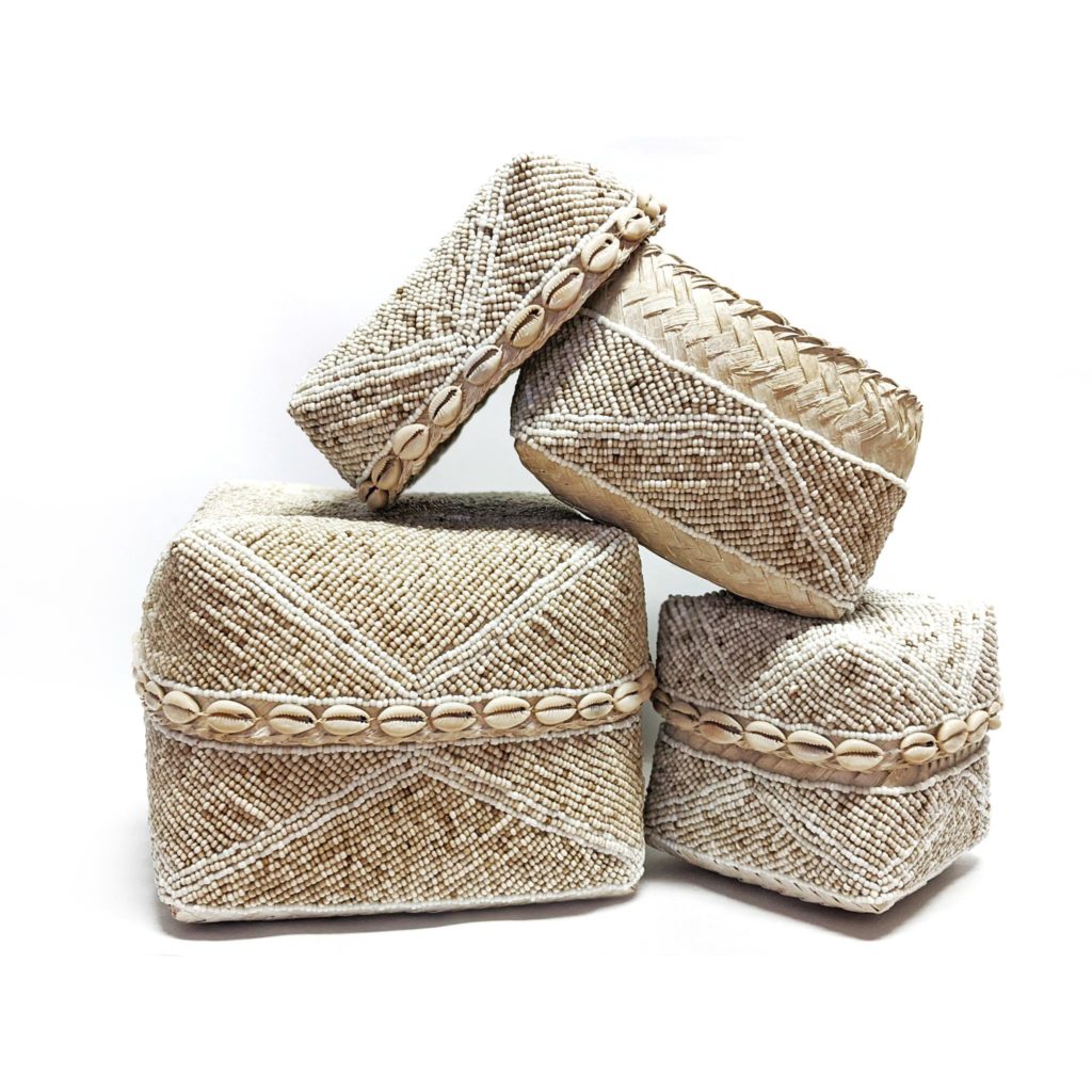 Beaded white & Natural Boxes set 3 BB1d – Jeddala Imports